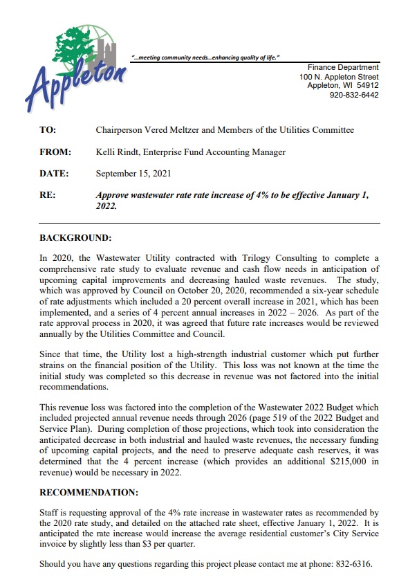 Utilities Committee Meeting 10/12/2021 – Will Vote On Requested ...