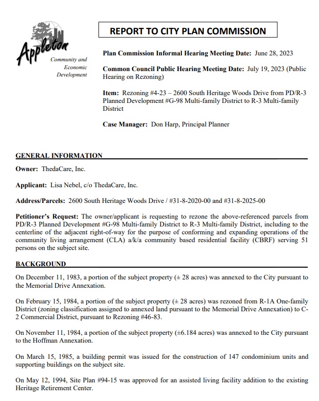 City Plan Commission Approves ThedaCare Rezoning Request And Special ...