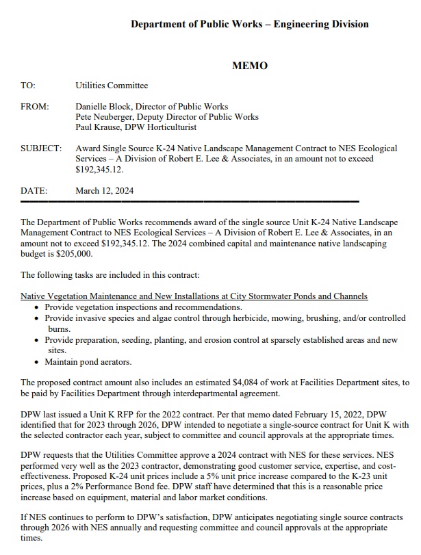 Utilities Committee Approves 2024 Native Landscape Management Contract ...