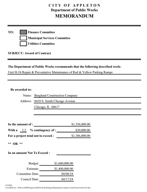 Finance Committee Meeting 04/08/2024 – Will Vote On 2024 Repair And ...