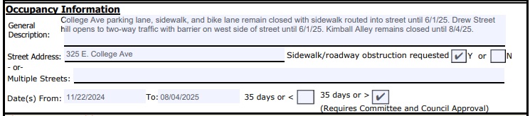 Municipal Services Committee Approves Street Occupancy Permit Extension ...