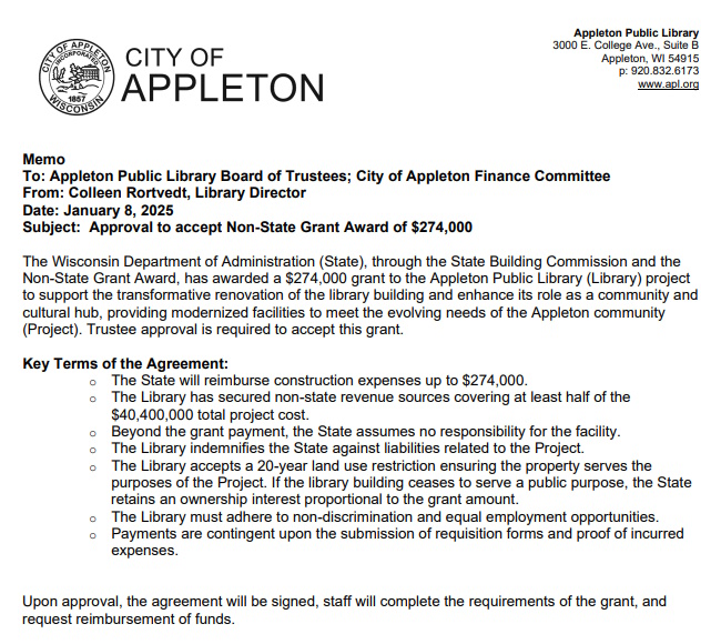 Finance Committee Votes To Accept $274,000 Grant For Library Project ...